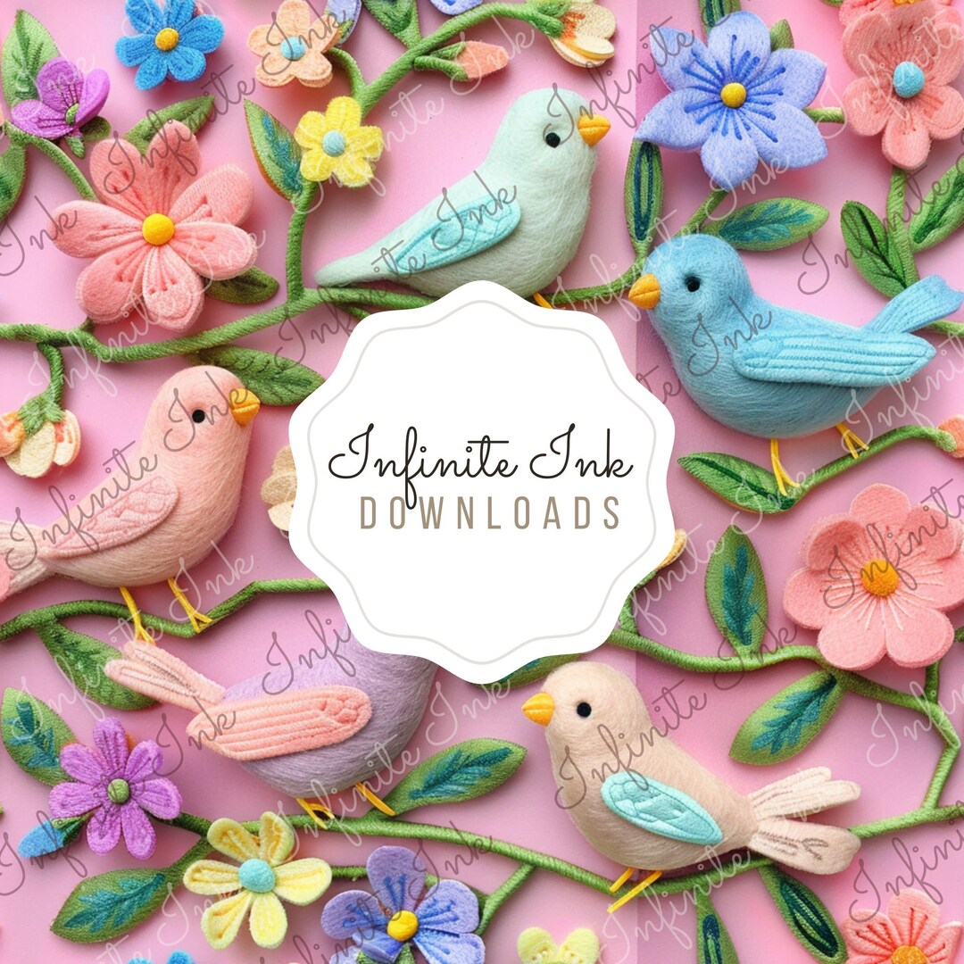 Faux Felt Birds Seamless Pattern Colorful Spring Floral Birds Repeating ...