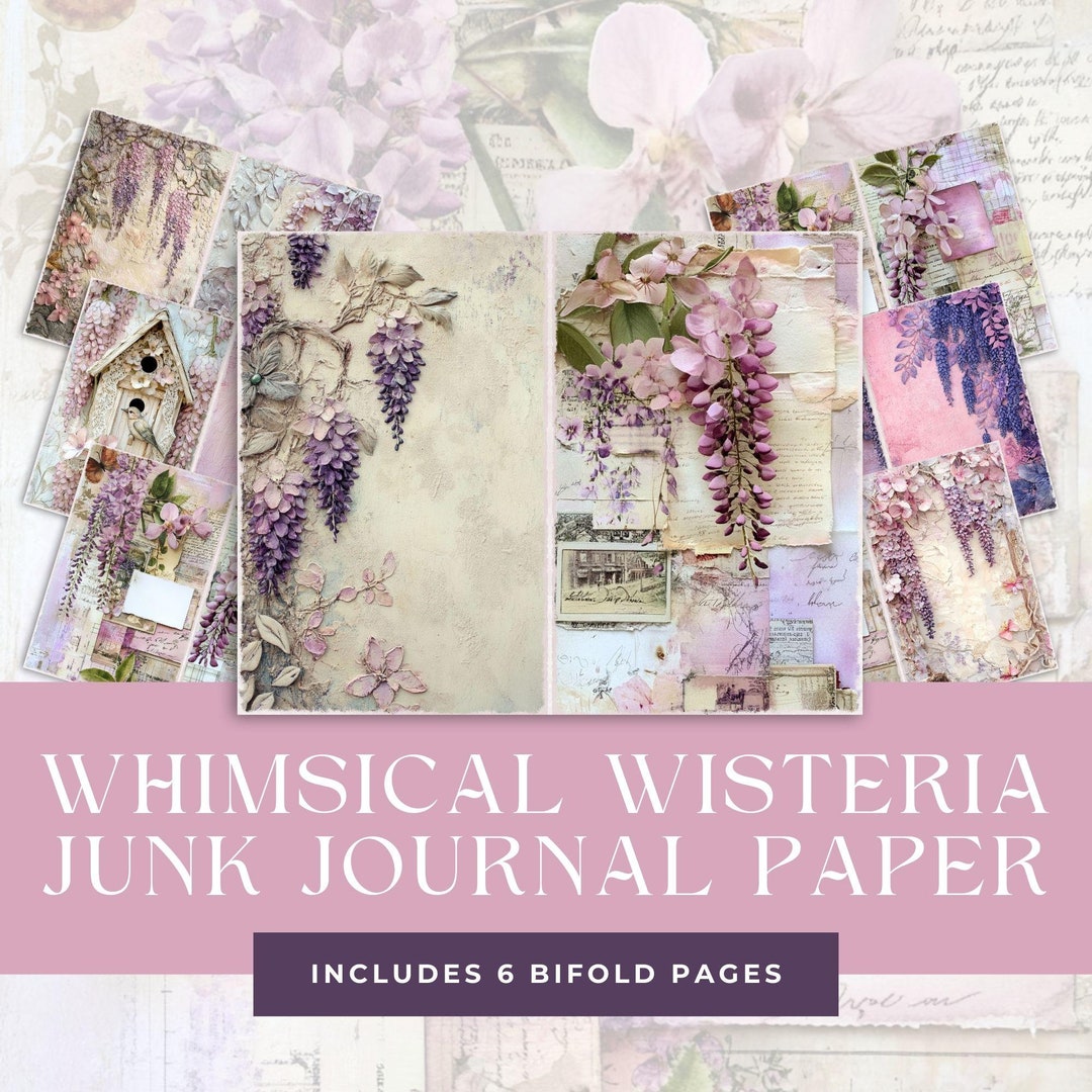 Wisteria Junk Journal Pages, Whimsical Pink Floral Printable Paper ...