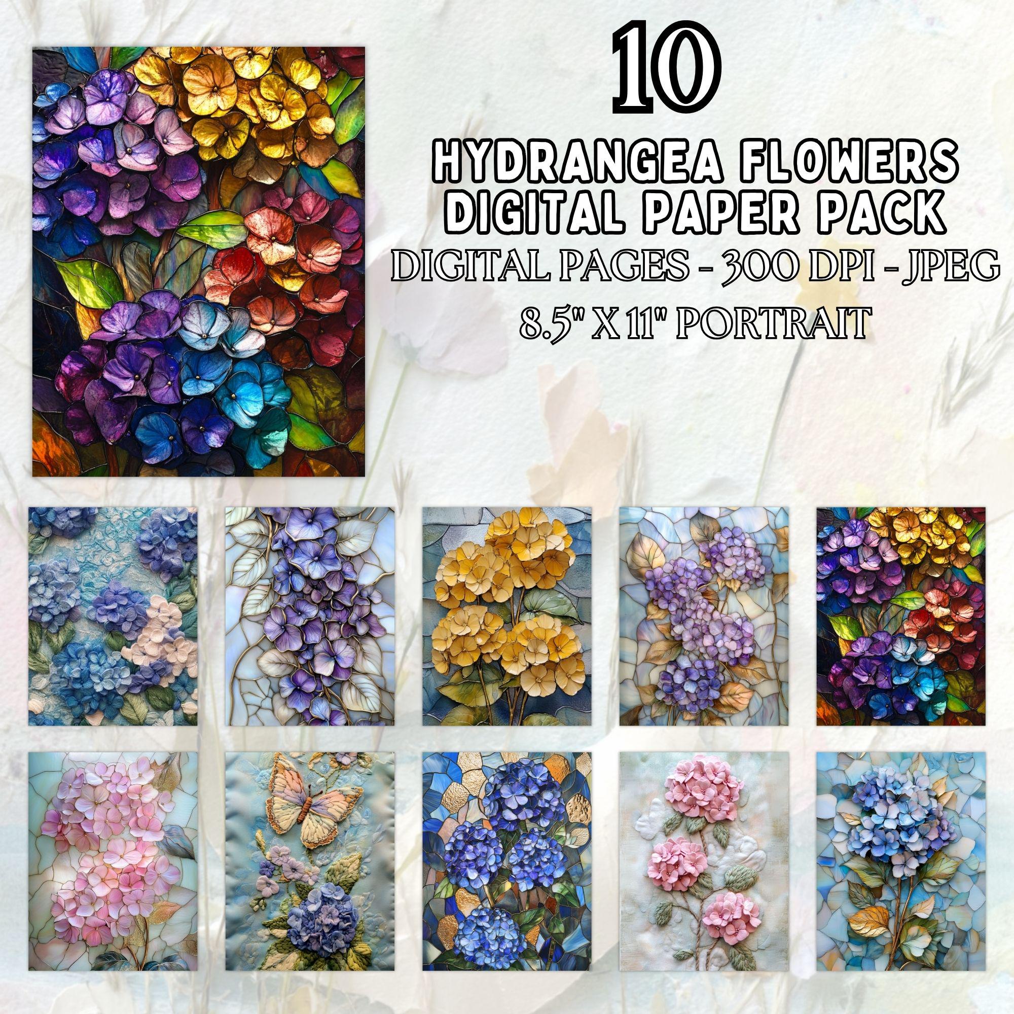 Hydrangea Printable Pages, Stained Glass Floral Filler Digital Paper ...