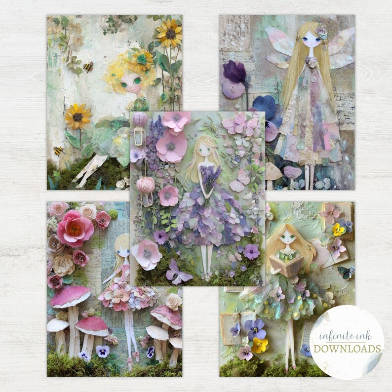 Paper Dolls Junk Journal Paper, Floral Book Fairies Printable Pages ...