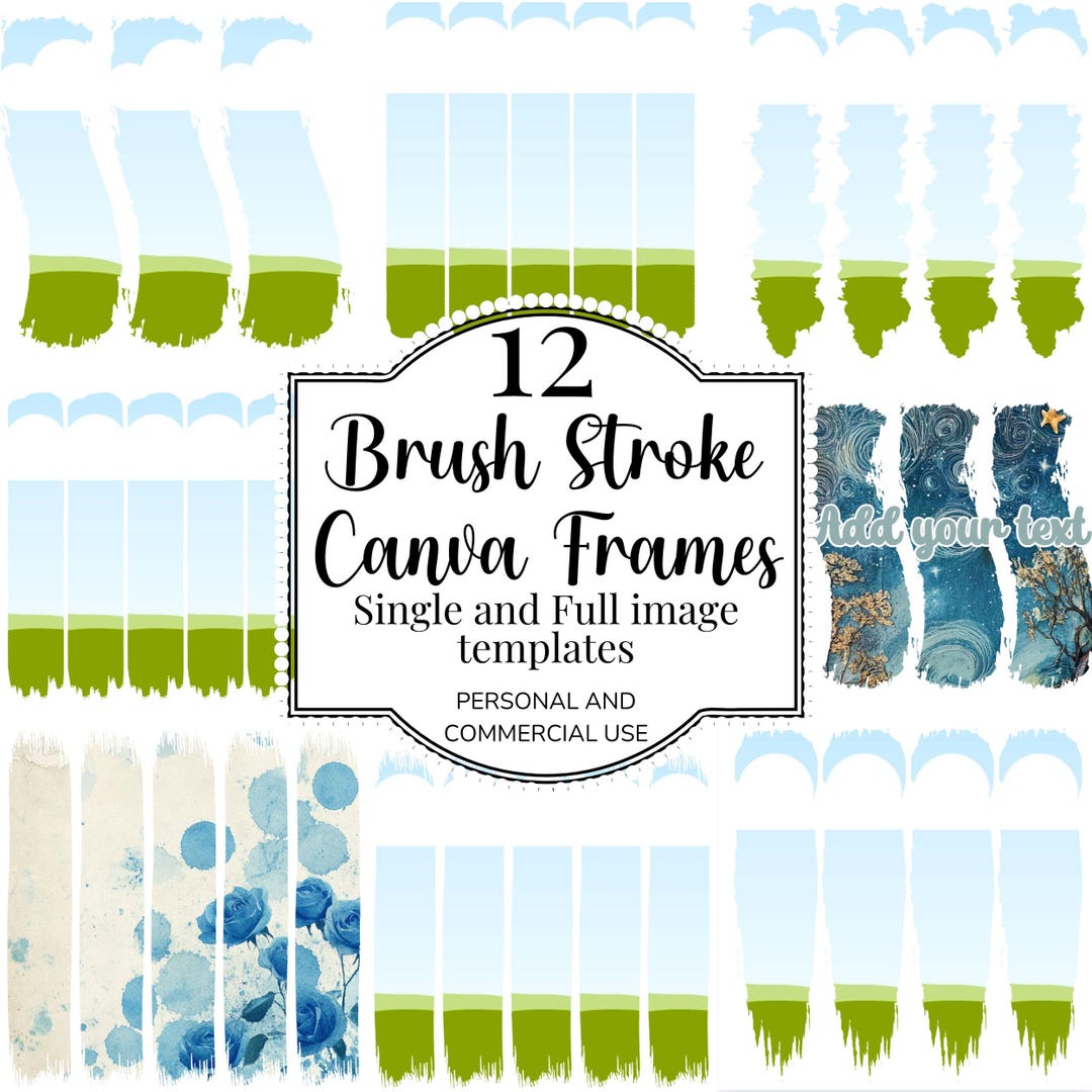 Brush Stroke Canva Frame Template Bundle, 3 4 5 Brush Stroke Editable ...