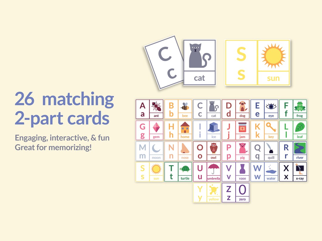 Printable Alphabet Cards Fashcards English Learning for - Etsy