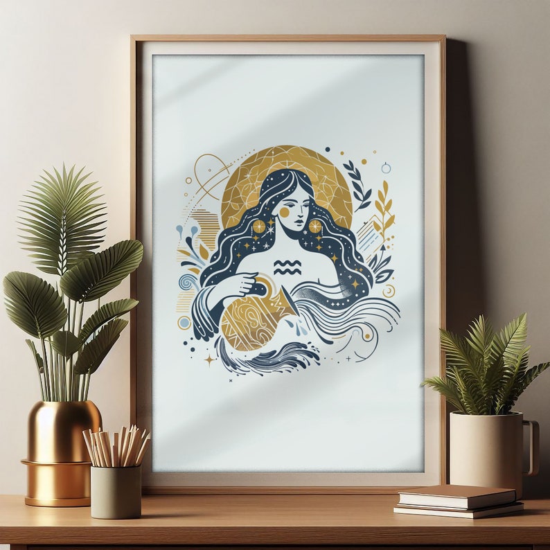 Aquarius Astrological Sign, Wall Art ,HOME Décor, Vectorart, Printable ...