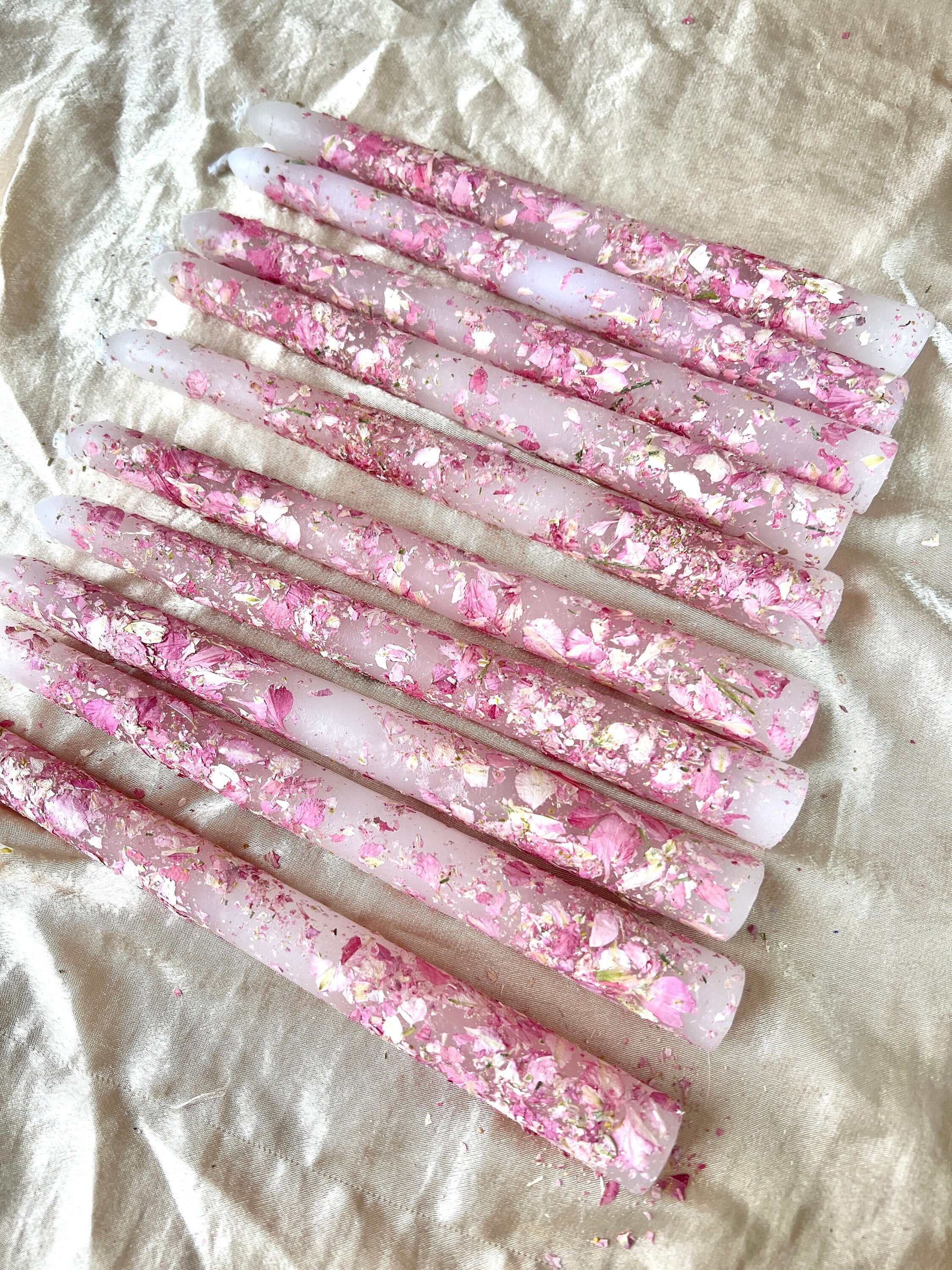 Handmade Pressed Flower Taper Candle Set - Etsy