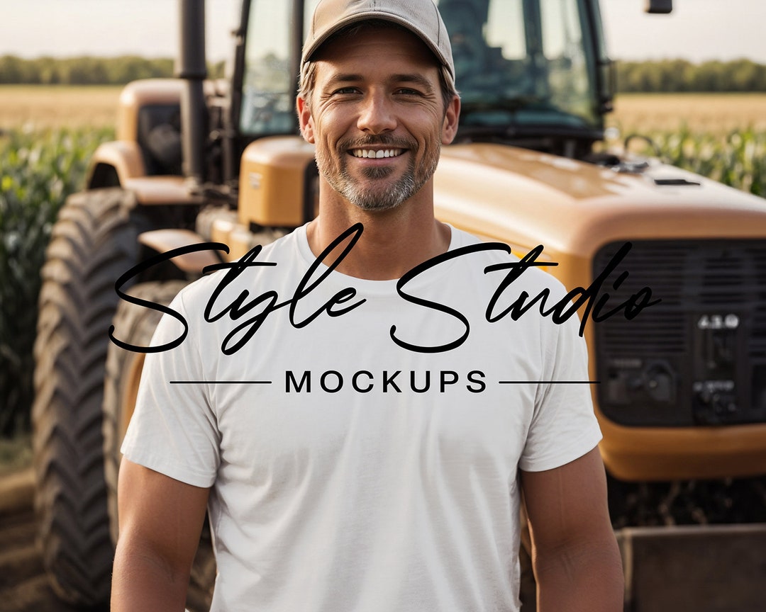 Farmer White T-shirt Mockup, Country Cowboy Mocks, Farming Bella Canvas ...