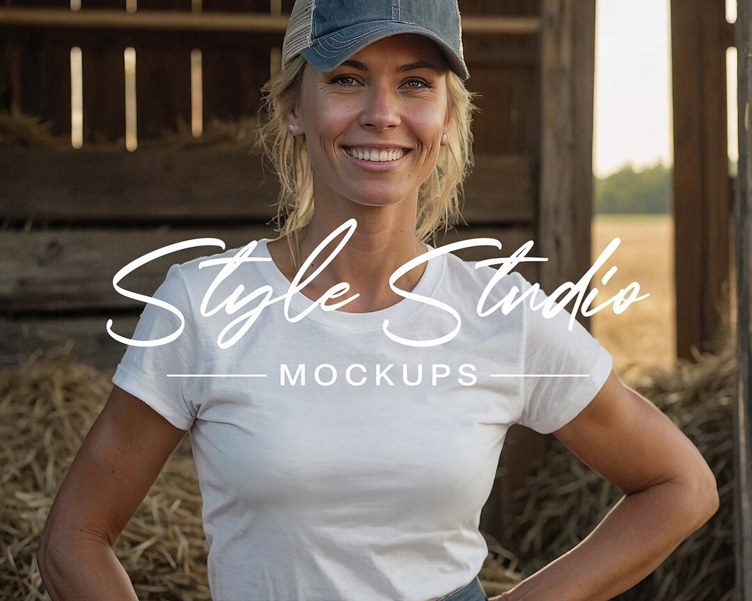 Female Farmer White T-shirt Mockup, Farm Country Theme T Mockups ...