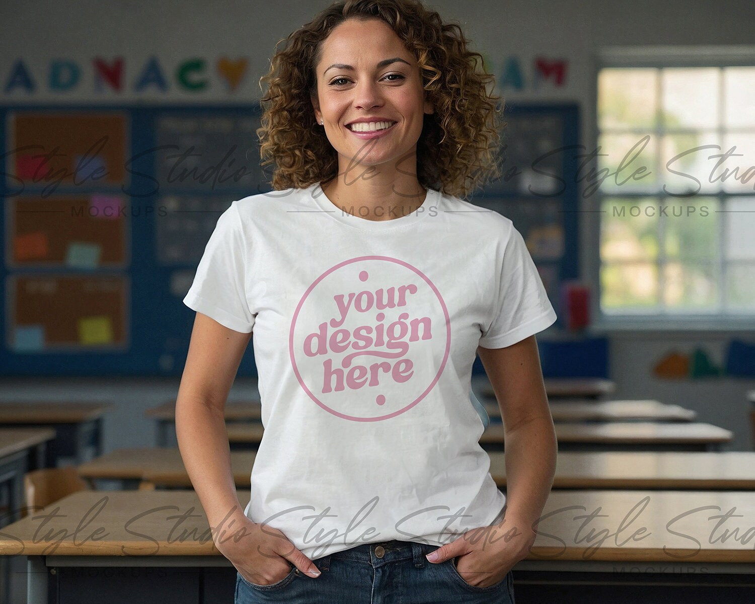 Grade School Teacher T-shirt Mockup, Classroom White Bella & Canvas ...