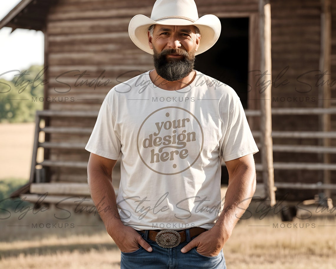 Country Western Themed Farm Mockup, Cowboy T Shirt, White T-shirt Mock ...