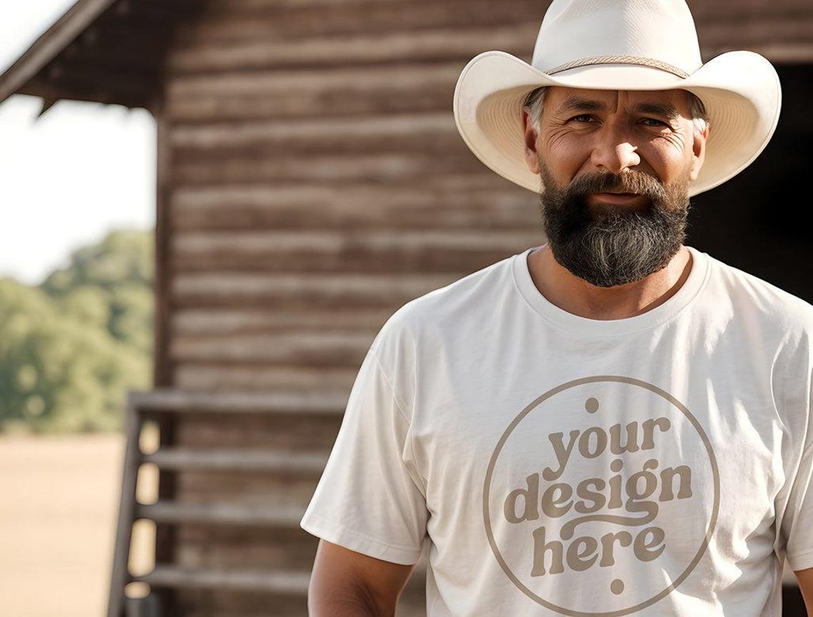 Country Western Themed Farm Mockup, Cowboy T Shirt, White T-shirt Mock ...