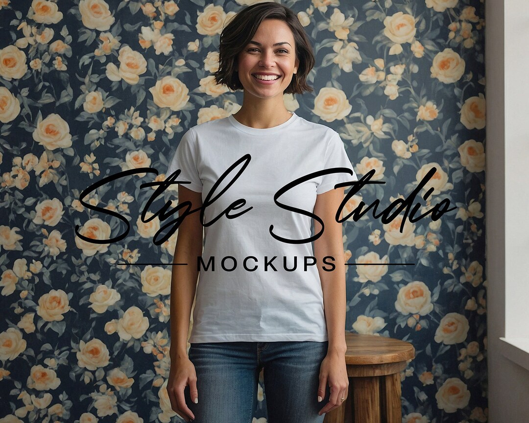 Female Model T-shirt Mockups, Home Interior T Shirt Mock, Women's White ...