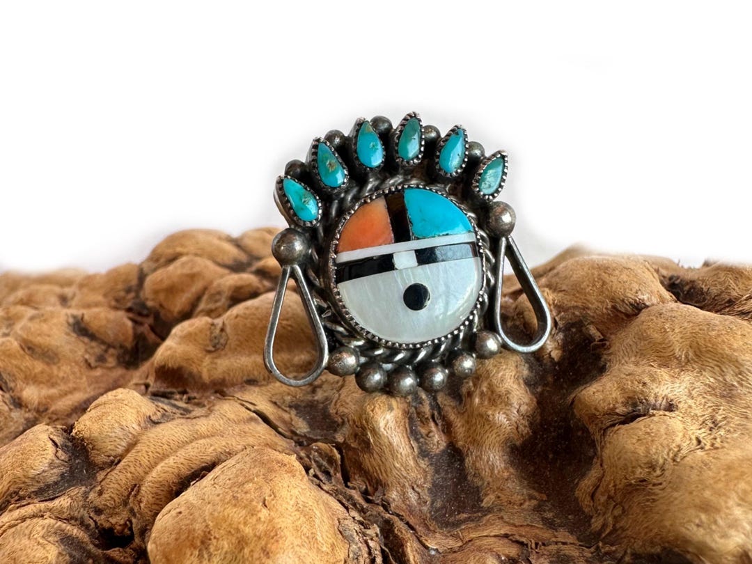 Vintage Zuni Inlay Sunface Petit Point Cluster Sterling Silver ...