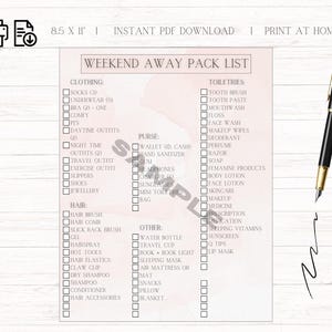 PRINTABLE Weekend Away Pack List - Etsy