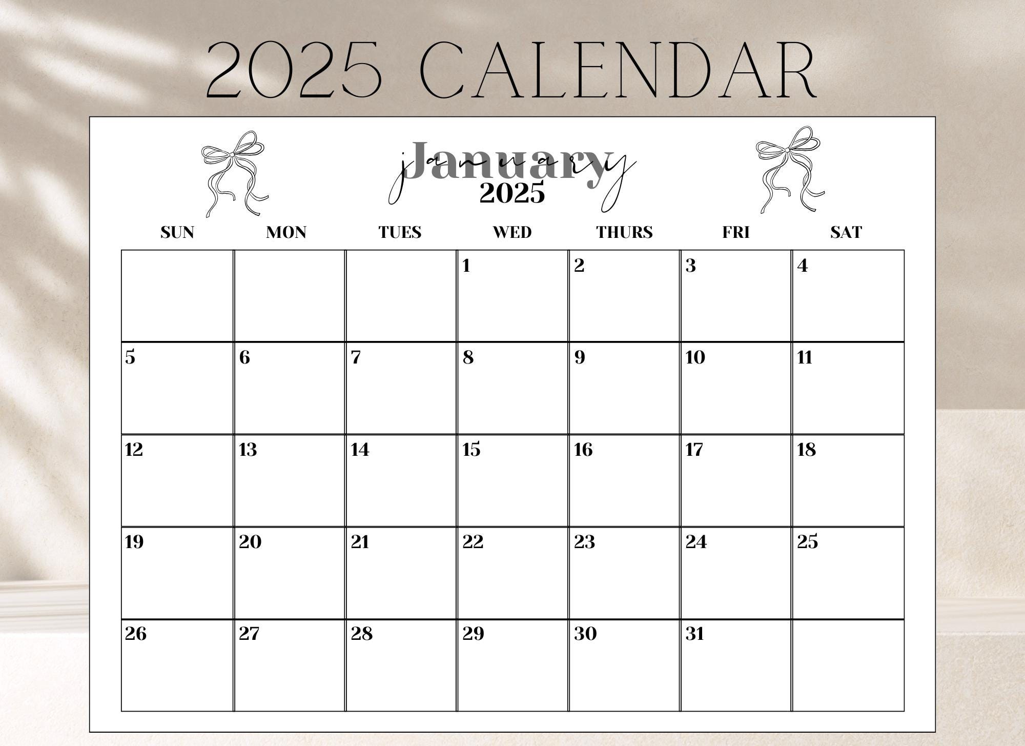 2025 PRINTABLE CALENDAR | 2025 DIGITAL Calendar | Cute 2025 Monthly ...