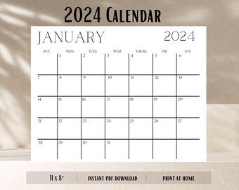Printable 2024 Monthly Calendar - Etsy