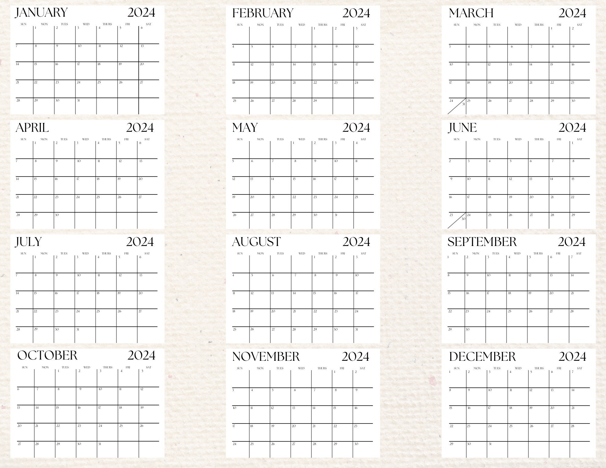 Printable 2024 Monthly Calendar - Etsy