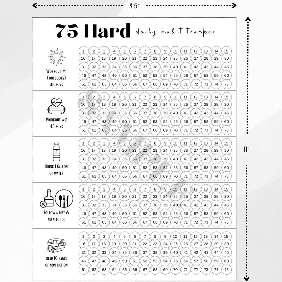75 HARD Challenge Printable Tracker / PDF Document - Etsy Canada