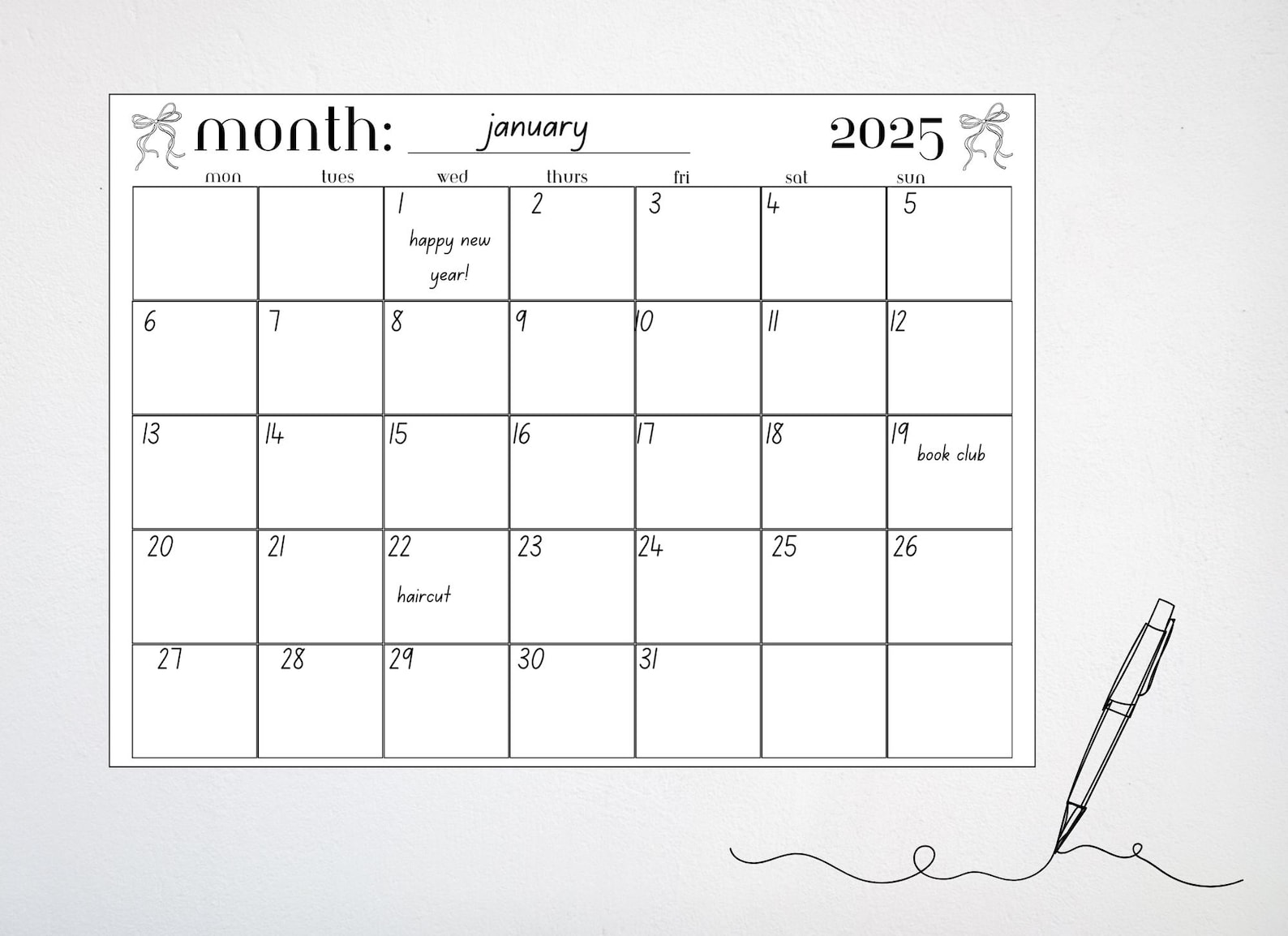 BLANK Digital / Printable Monthly Calendar - Etsy