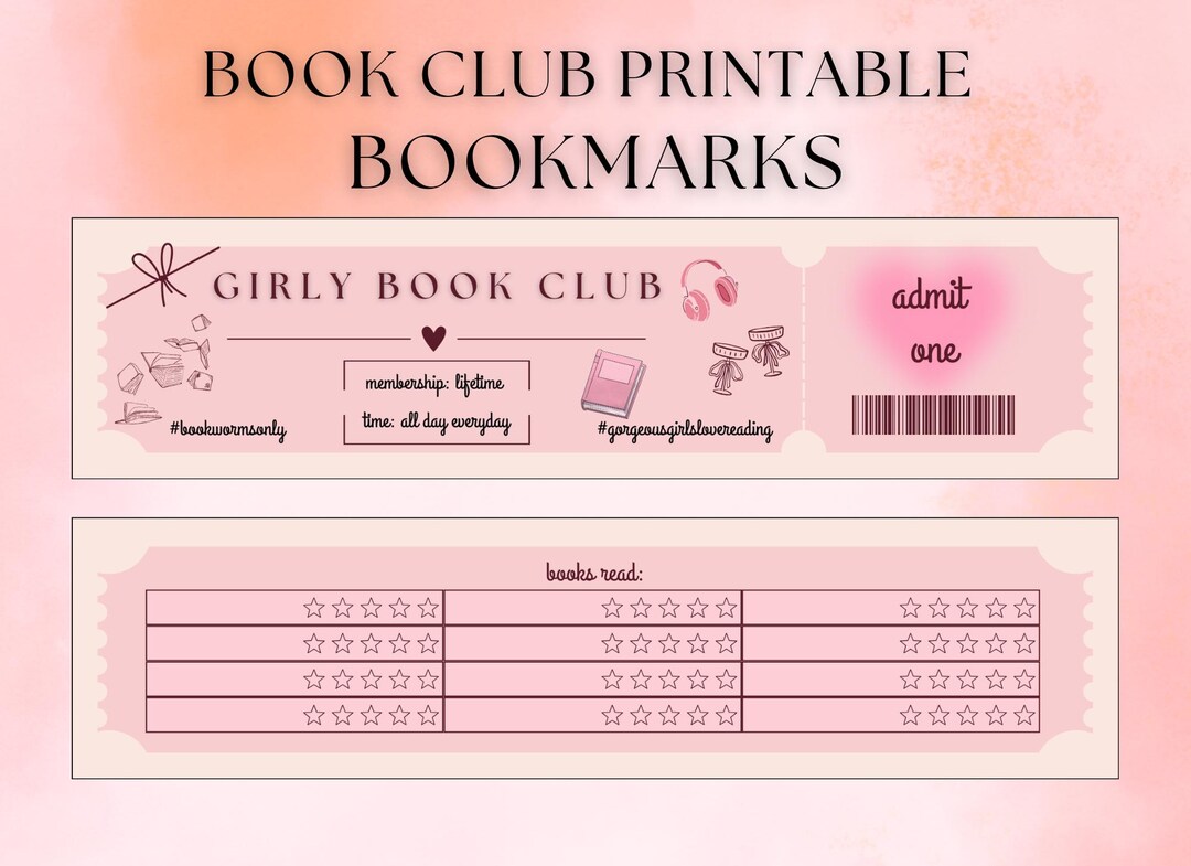 BOOK CLUB BOOKMARKS | Printable Bookmarks | Girly Bookclub Bookmarks ...