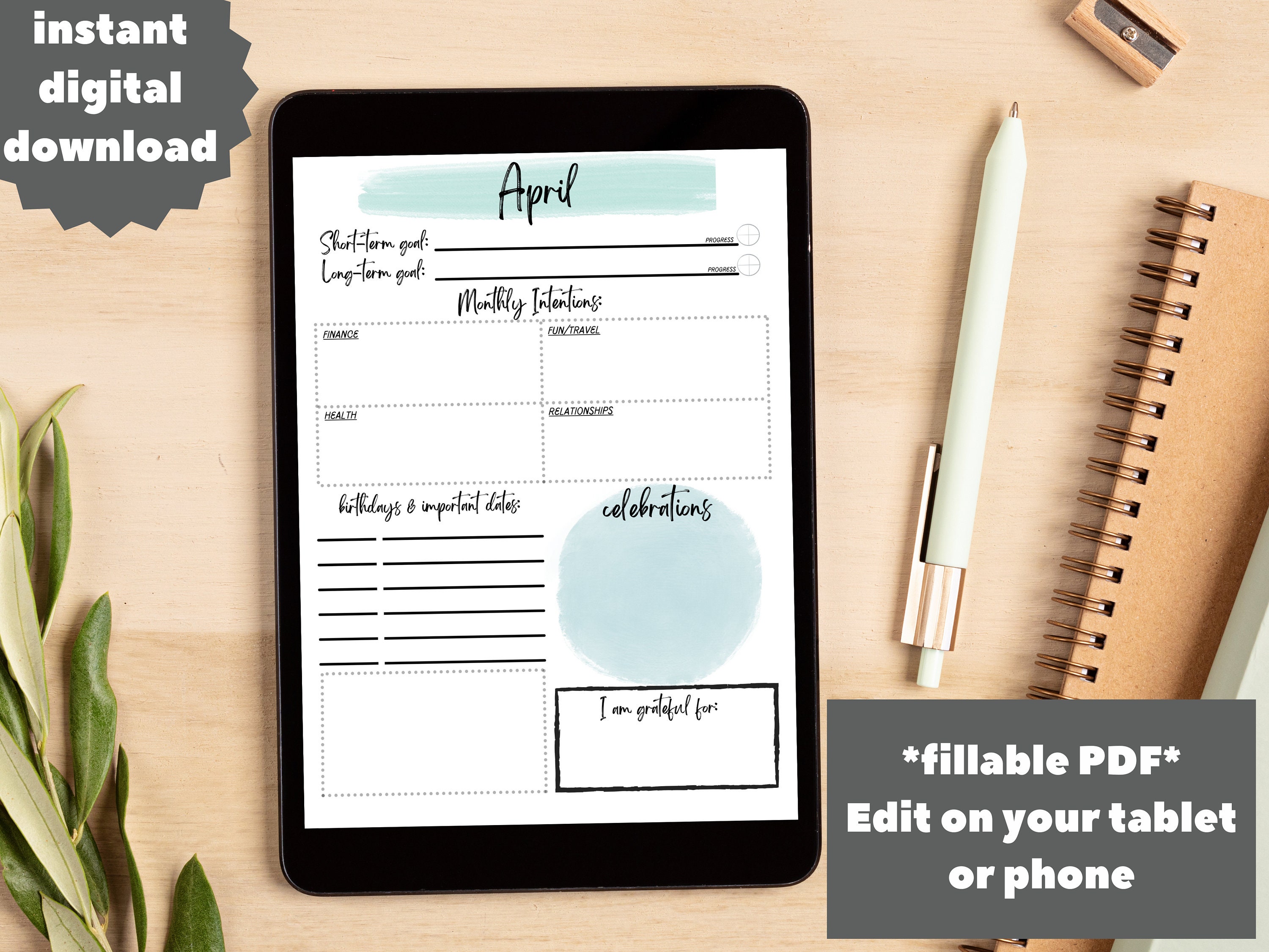 Monthly Planner - Fillable & Printable - Etsy