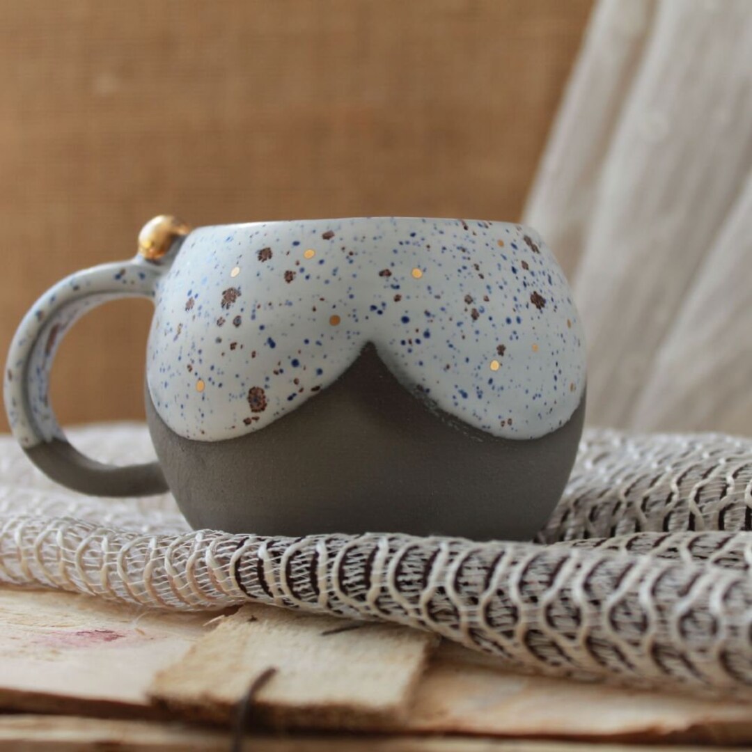 Grey Gold-trimmed Double Coffee Cup Chic Elegance for Your Coffee ...