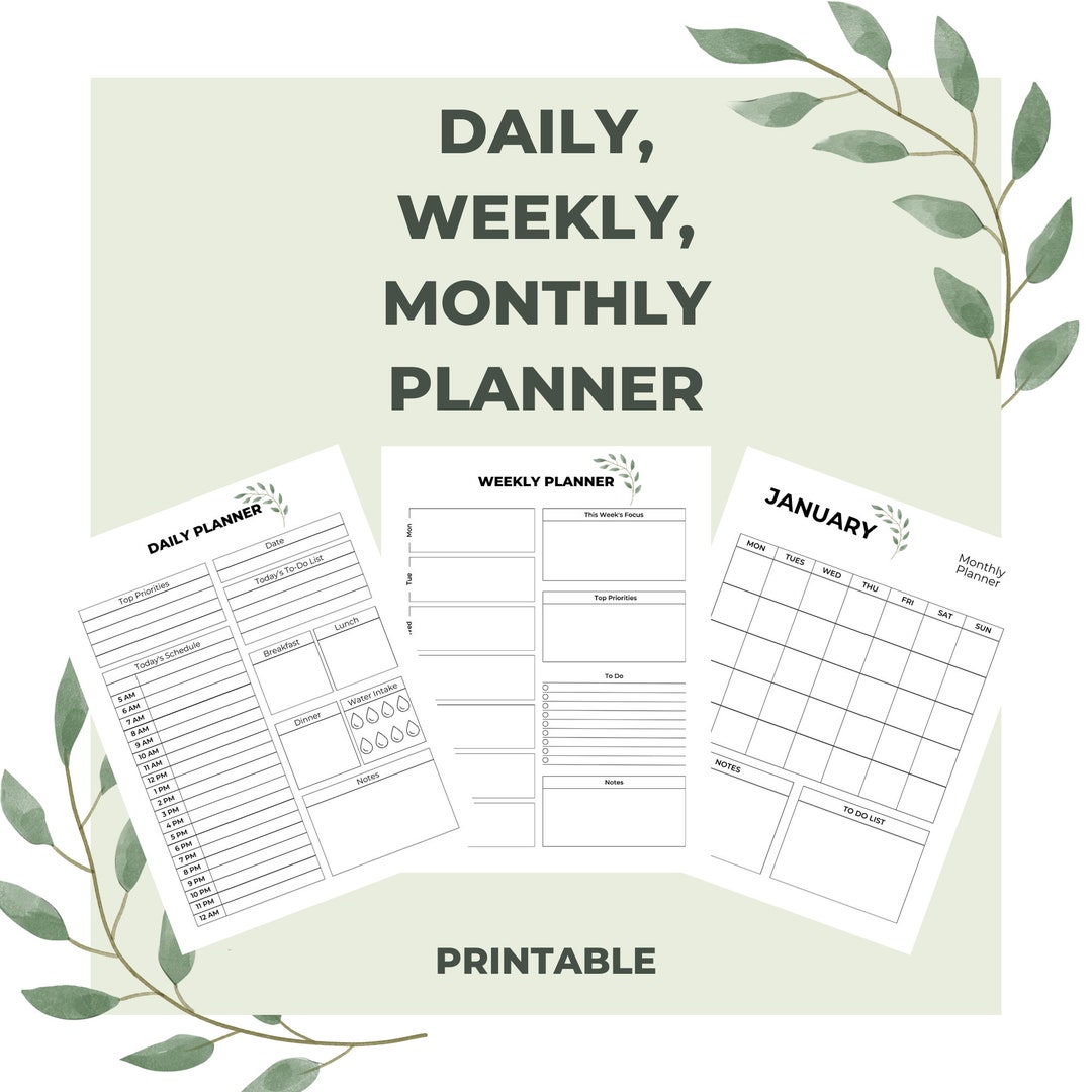 Printable Planner - Daily, Weekly, Monthly - Etsy