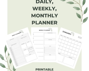 Daily, Weekly, Monthly Planner, Digital PDF for Bujo, Bullet, Journal ...