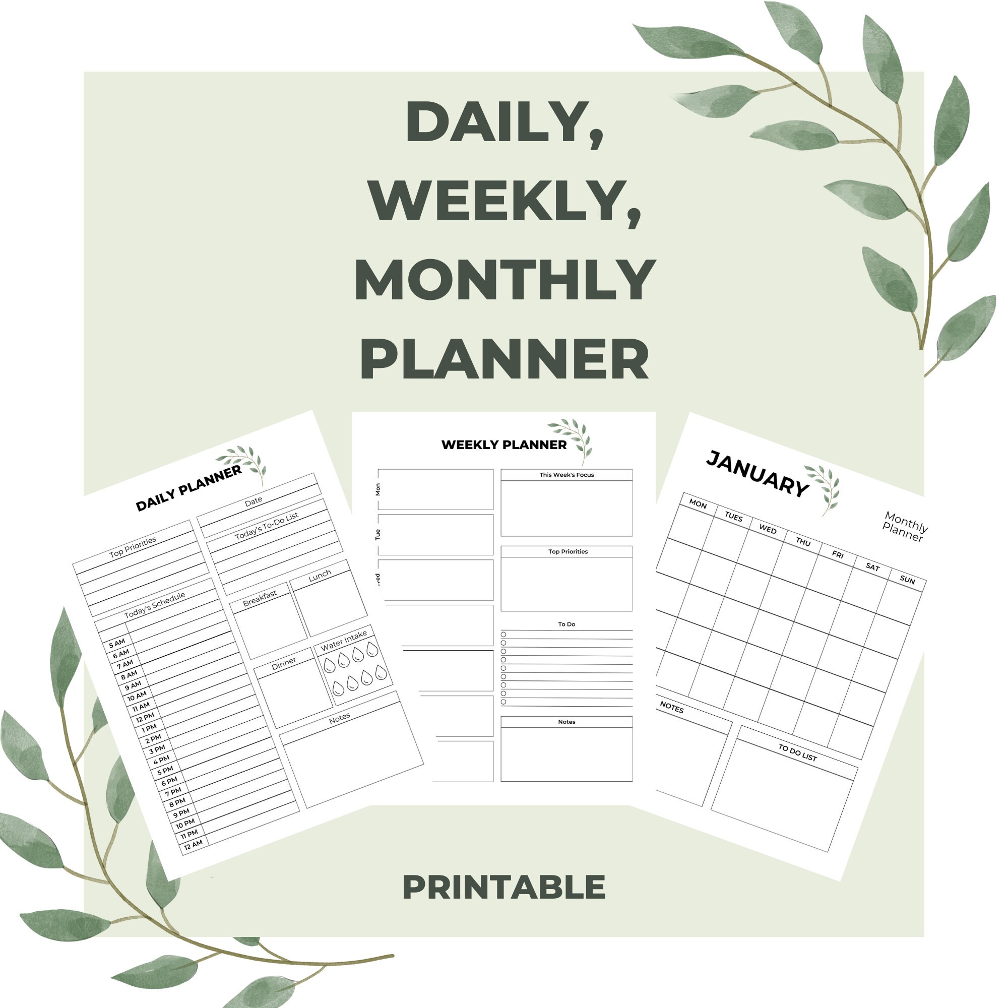 Printable Planner - Daily, Weekly, Monthly - Etsy