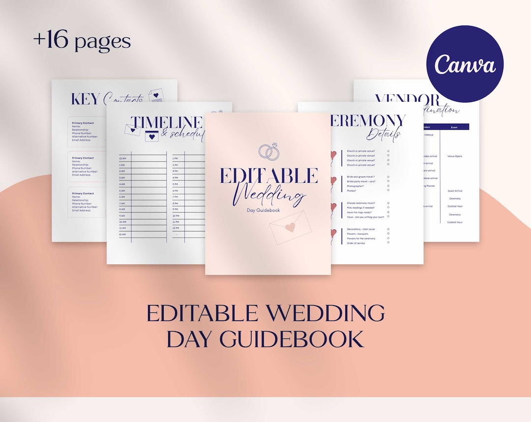 Editable Wedding Day Guidebook Canva Template, Wedding Itinerary ...