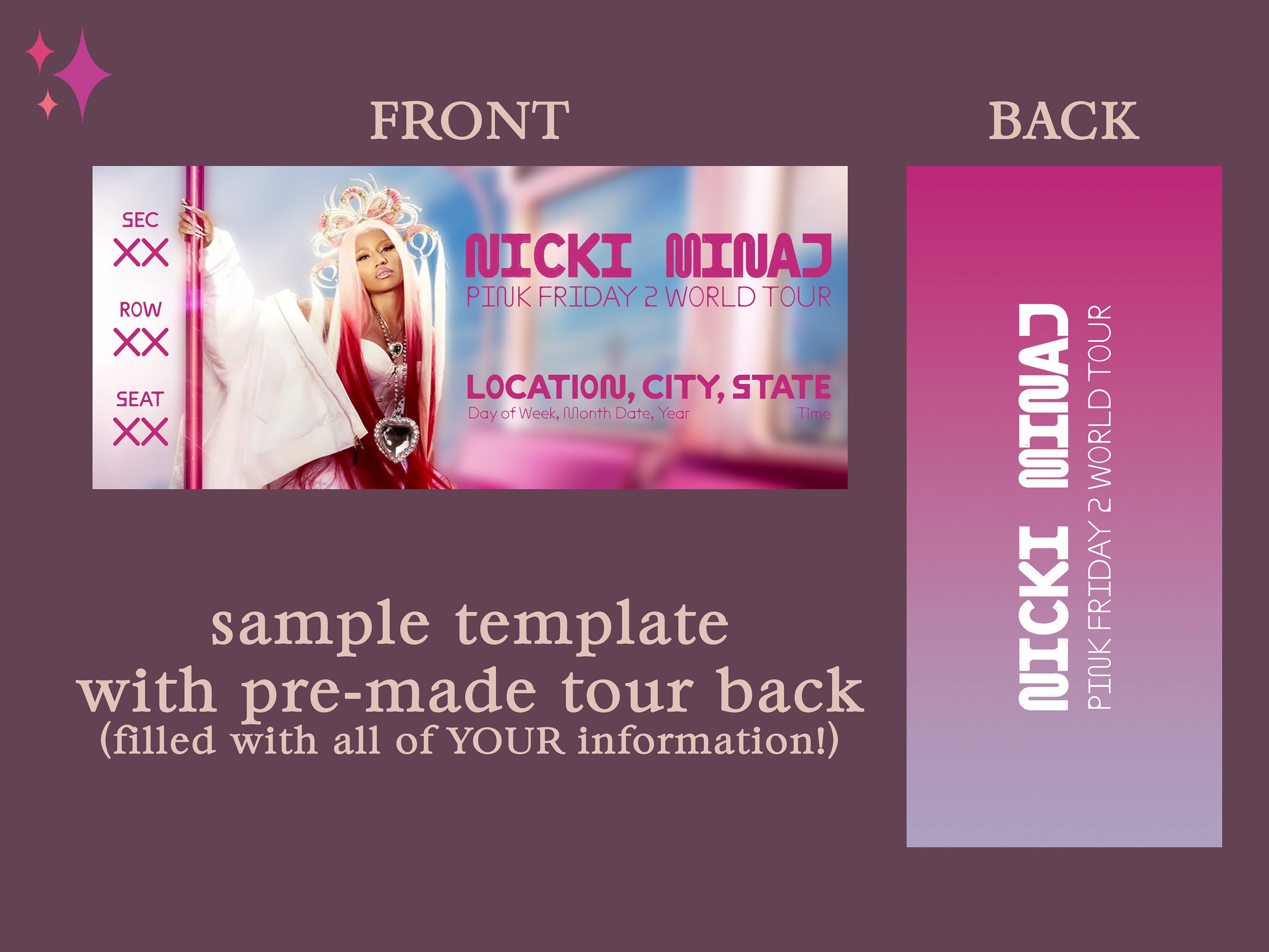 Physical Custom Nicki Minaj Pink Friday 2 Tour Personalized Commemorative Keepsake Concert ...