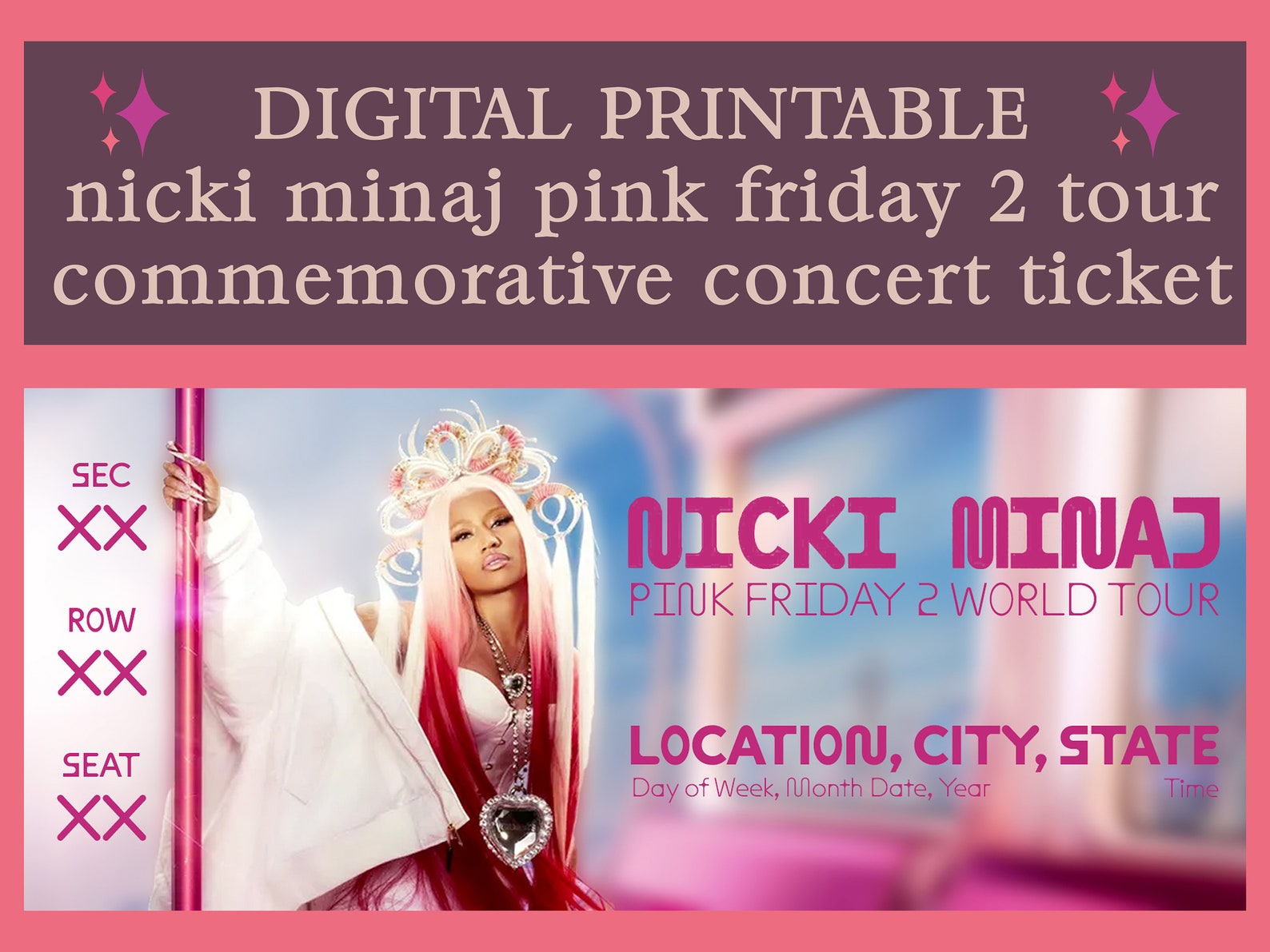 Digital Printable Custom Nicki Minaj Pink Friday 2 Tour Commemorative ...
