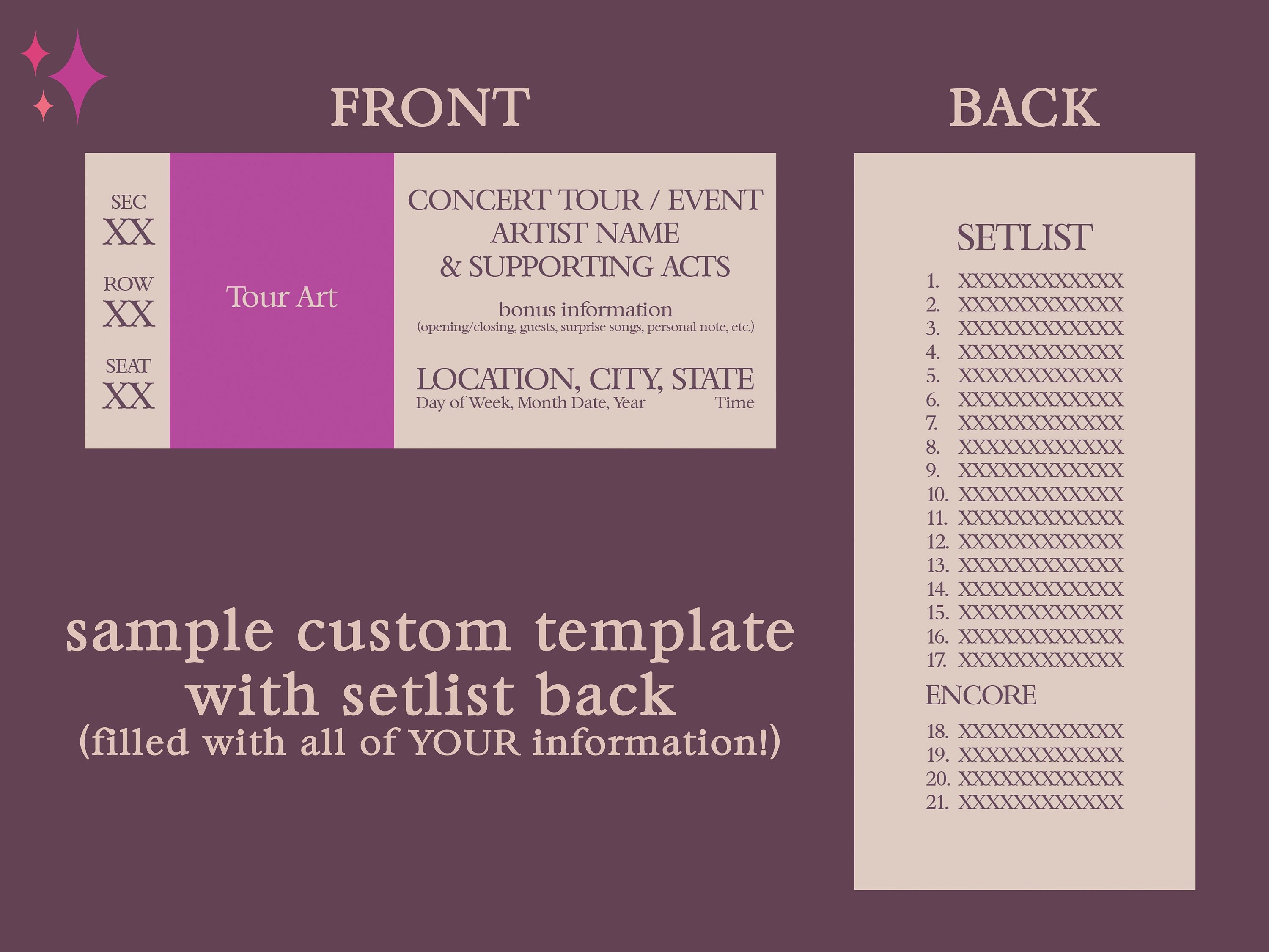 Physical Custom Personalized Commemorative Concert Ticket Souvenir for ...