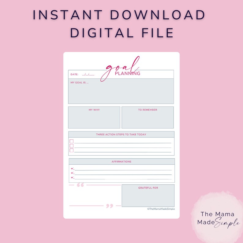 Goal Planner Printable Instant Download Digital File Goal Planner ...