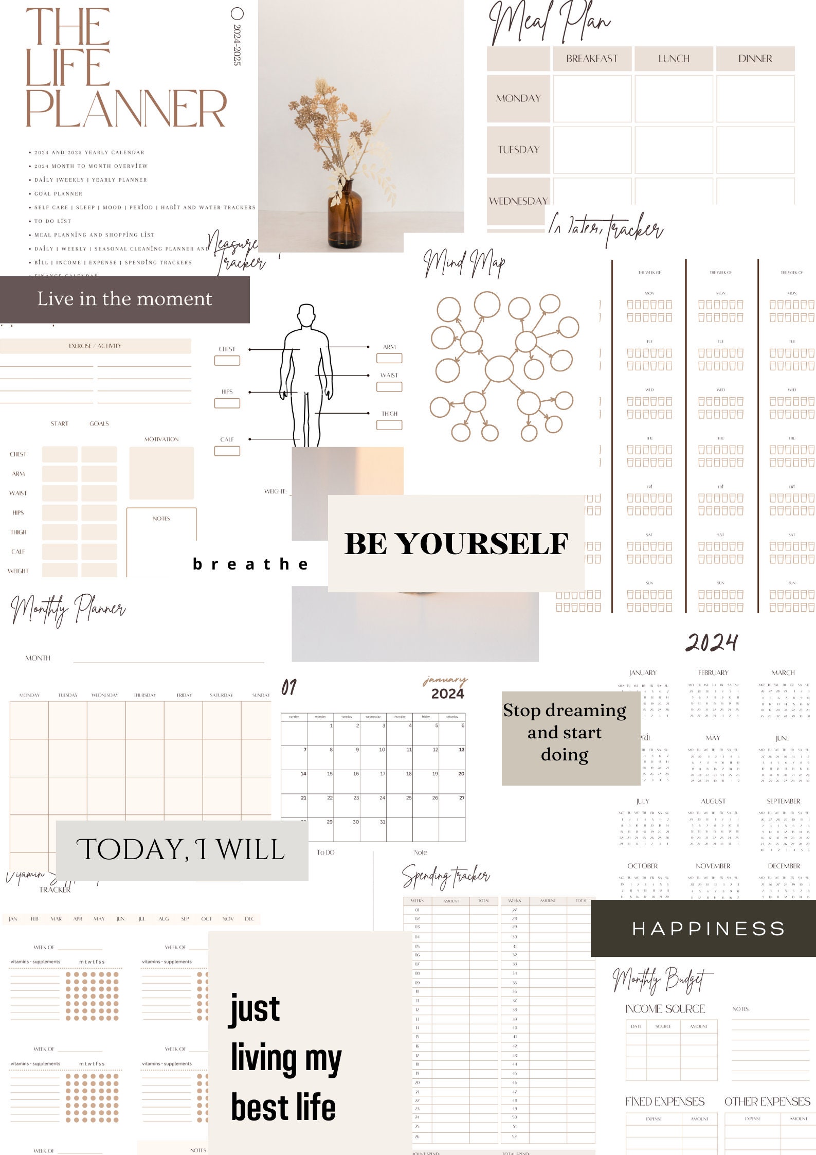 The Life Planner- Printable/ Digital Planner Includes Sleep, Mood ...