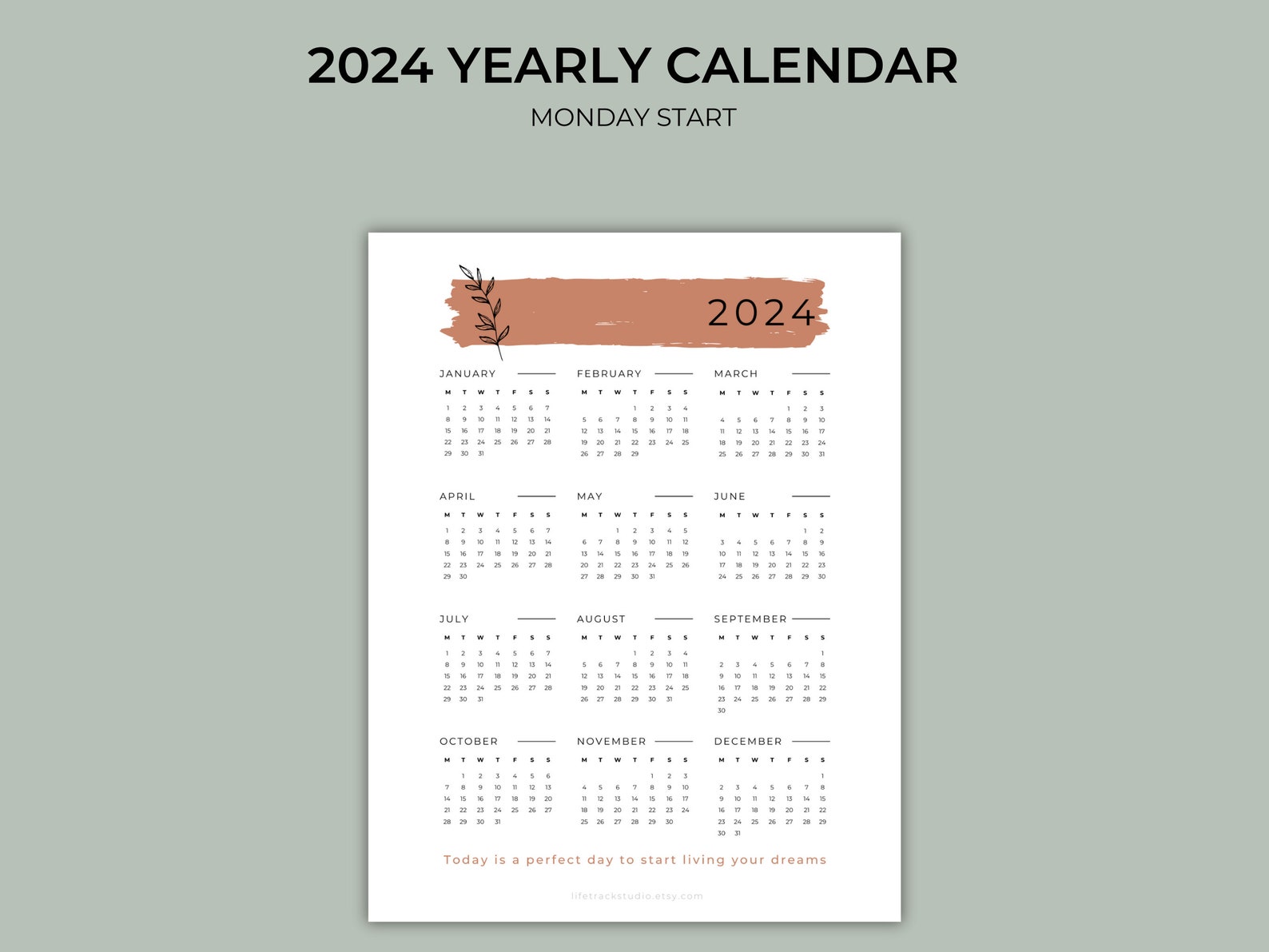 2024 Boho Minimalist Printable Calendar, 2024 Yearly Calendar, Year at ...
