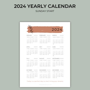2024 Boho Minimalist Printable Calendar, 2024 Yearly Calendar, Year at ...