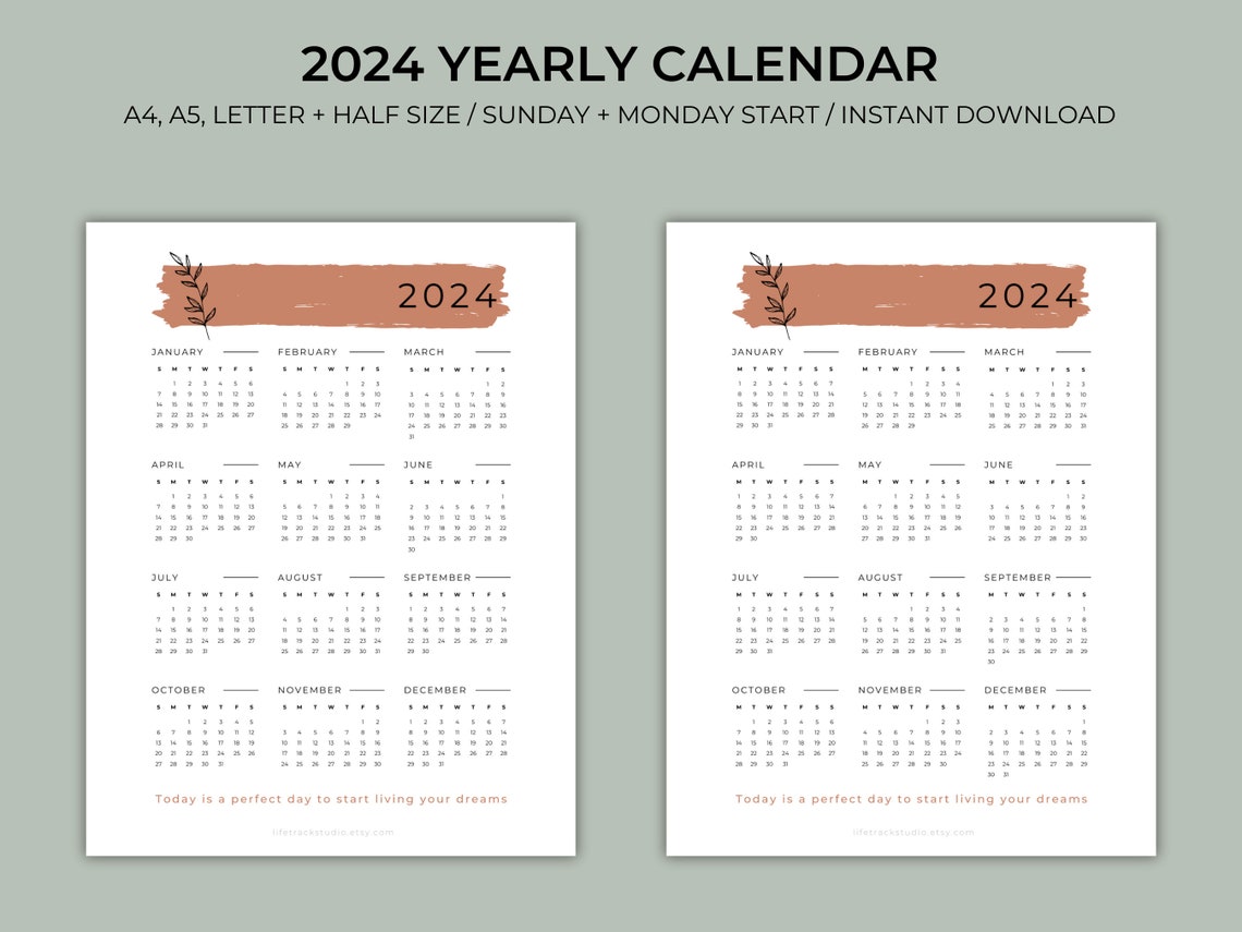 2024 Boho Minimalist Printable Calendar 2024 Yearly Calendar - Etsy