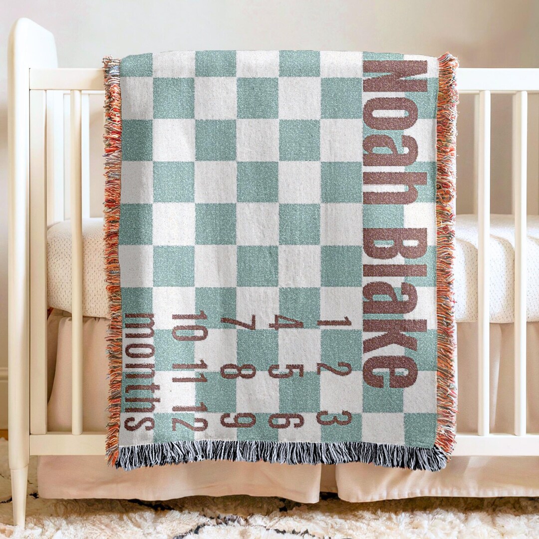 Custom Milestone Blanket Boys Green Customized Monthly Milestone ...