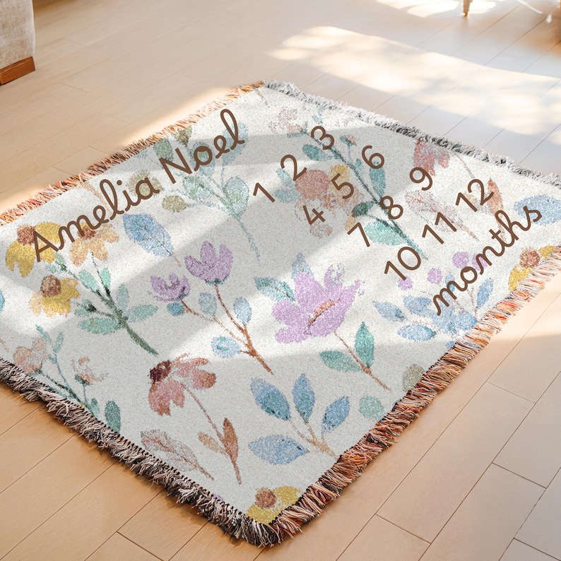 Personalized Baby Milestone Blanket Girls Floral Baby Name Blanket ...