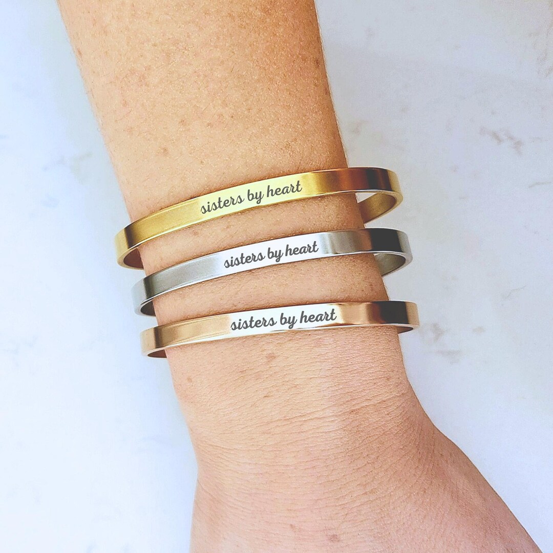 Sisters by Heart Bracelet Bestie Engraved Jewelry Sentimental Gift for ...