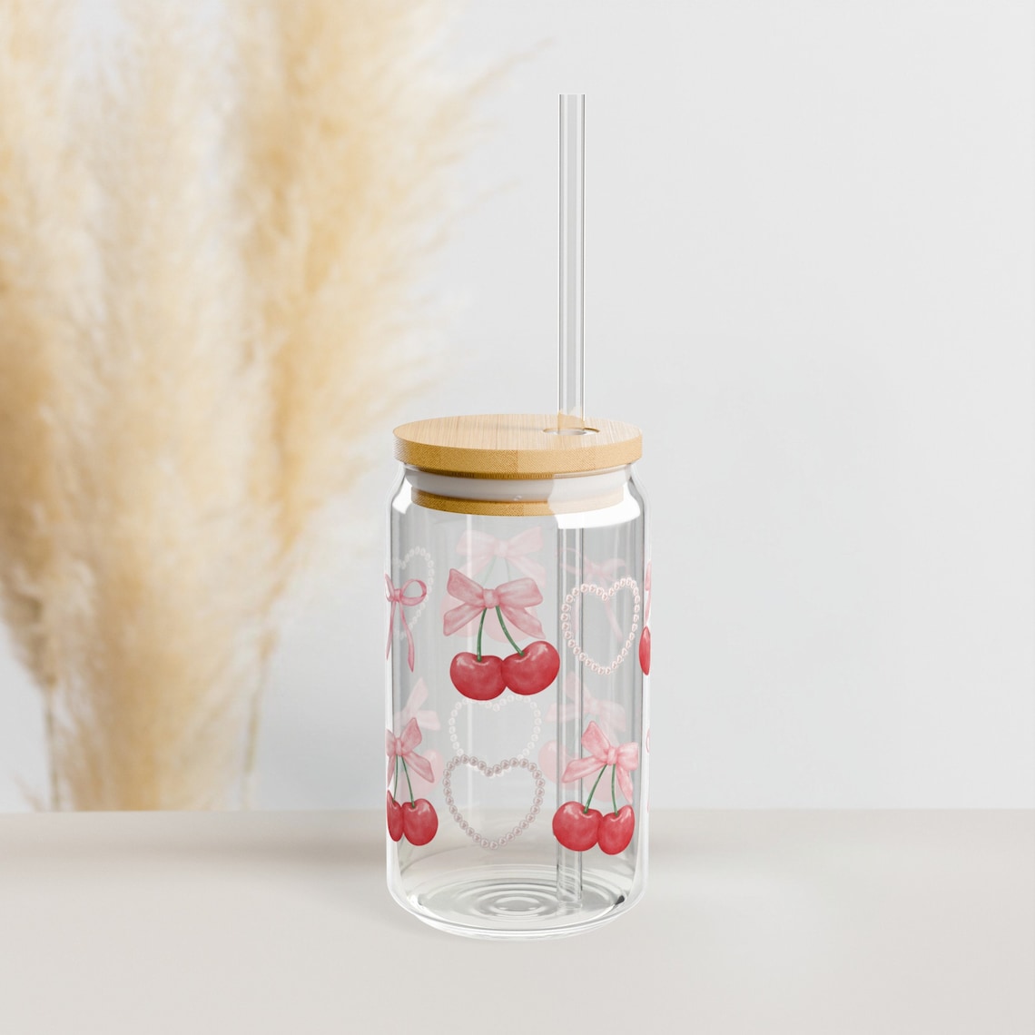 Cute Hearts Coquette Iced Coffee Cup Tumbler With Lid and Straw Bows ...