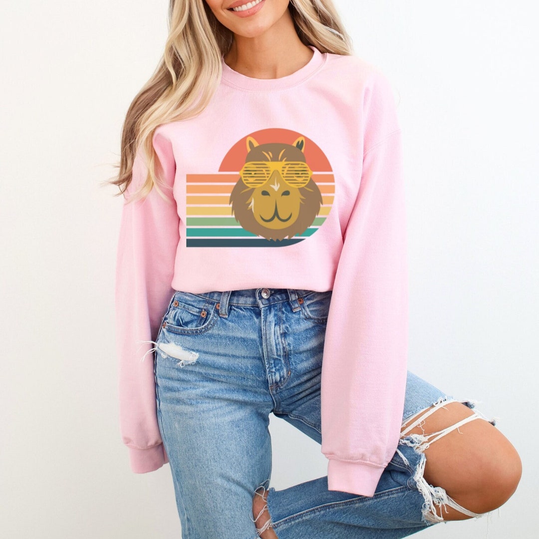 Capybara Retro Sweatshirt Stay Capy Oversized Sweatshirt Retro Tshirt ...