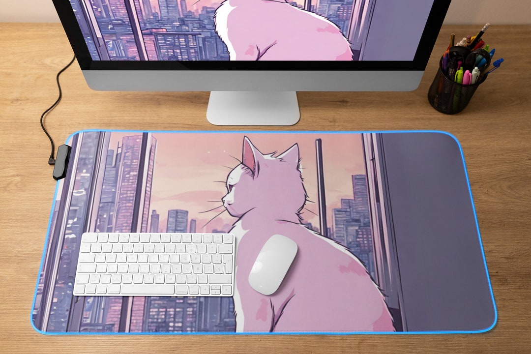Gamergirl Deskmat Animation Mouse Pad Anime Kitten Mousepad Aesthetic ...