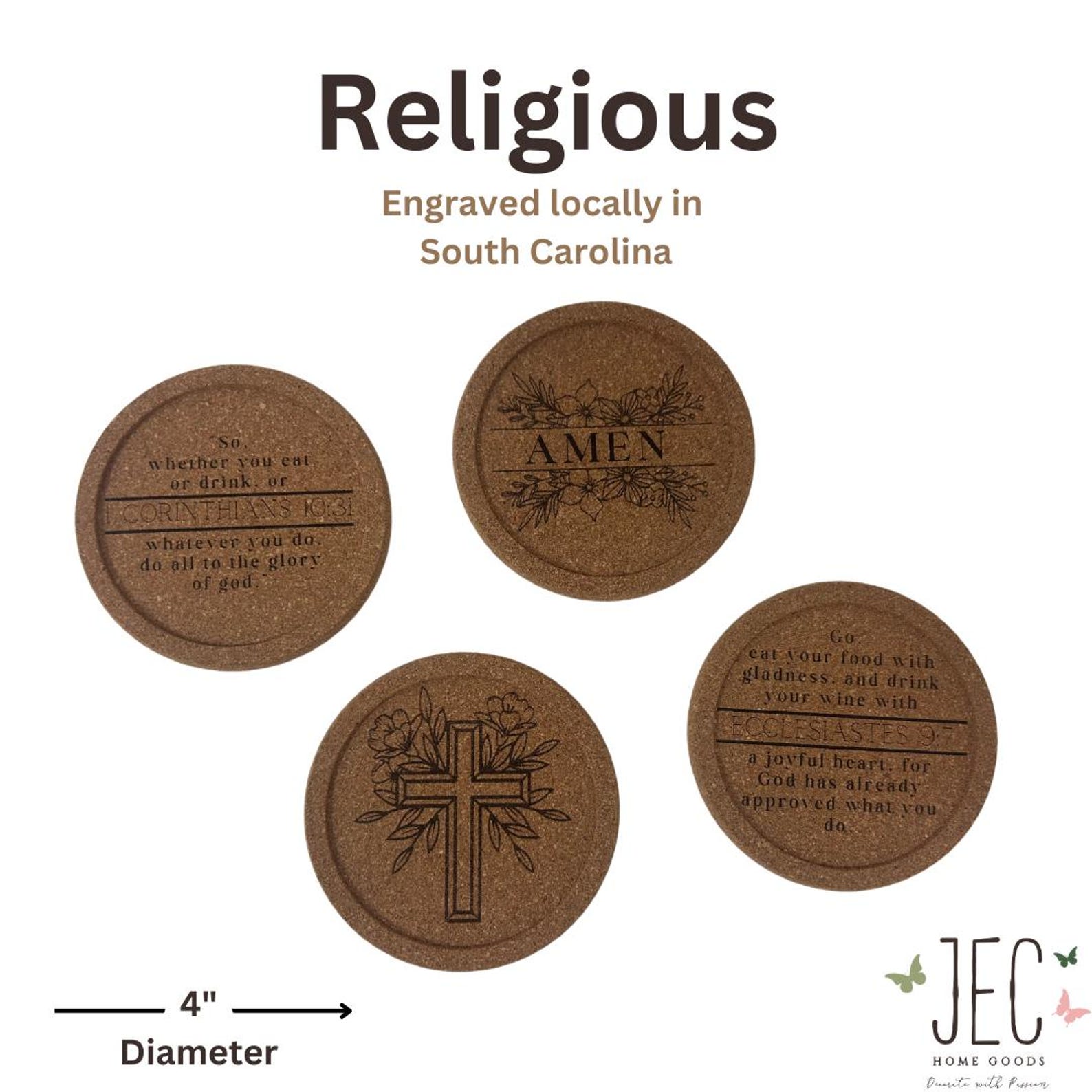 Laser Engraved Cork Coasters (set of 4) - Religious Coaster Set - Etsy
