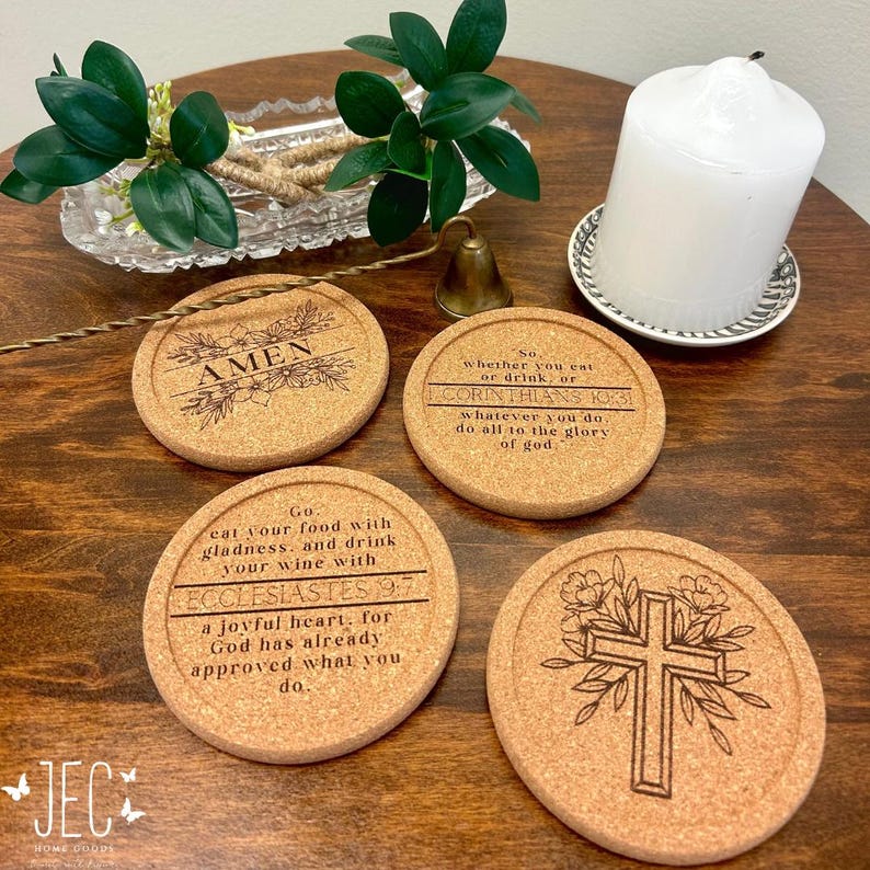 Laser Engraved Cork Coasters (set of 4) - Religious Coaster Set - Etsy