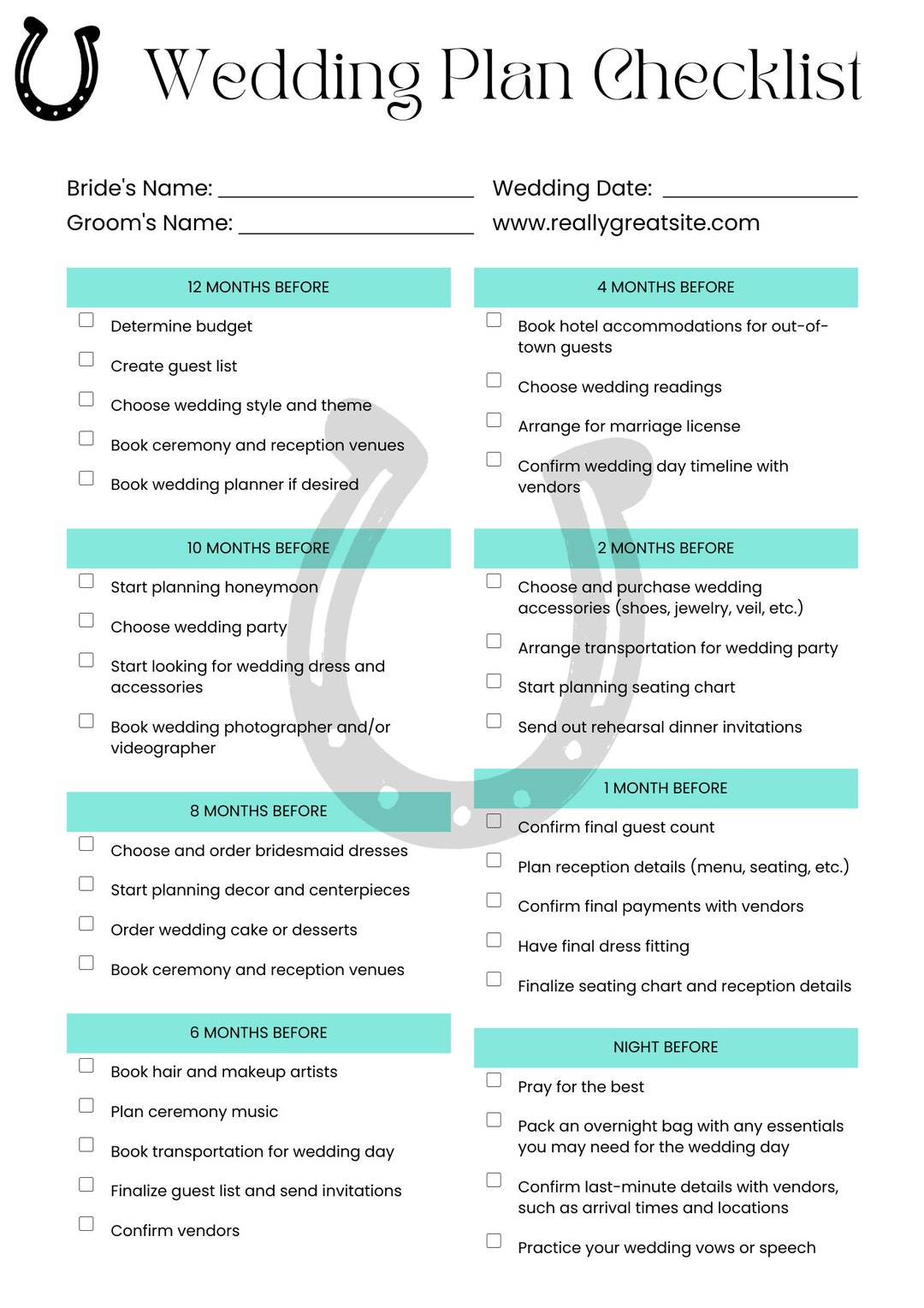 12 Month Wedding Planning Checklist - Etsy