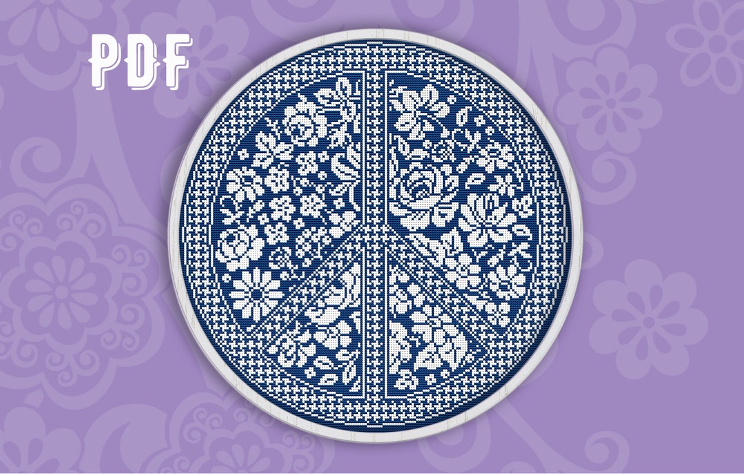 Floral Peace Sign Cross Stitch Pattern: Hippie Decor (PDF Download) - Etsy