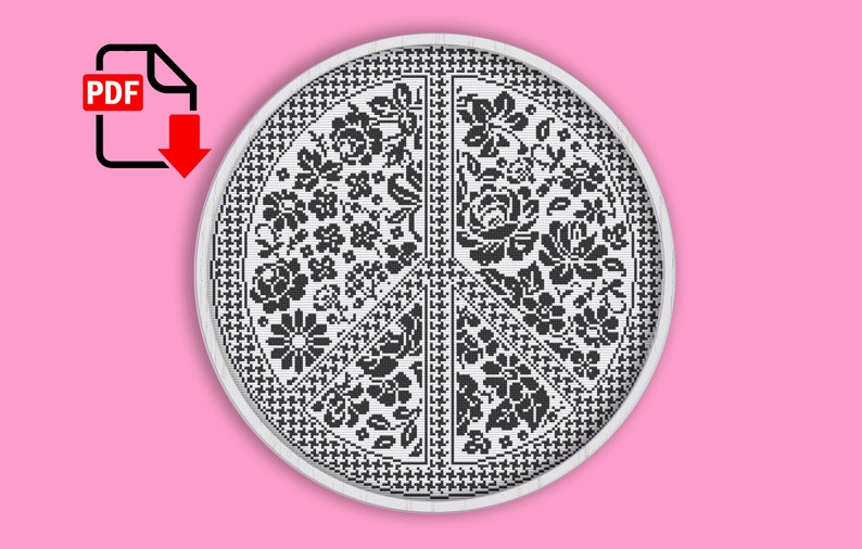 Floral Peace Sign Cross Stitch Pattern: Hippie Decor (PDF Download) - Etsy