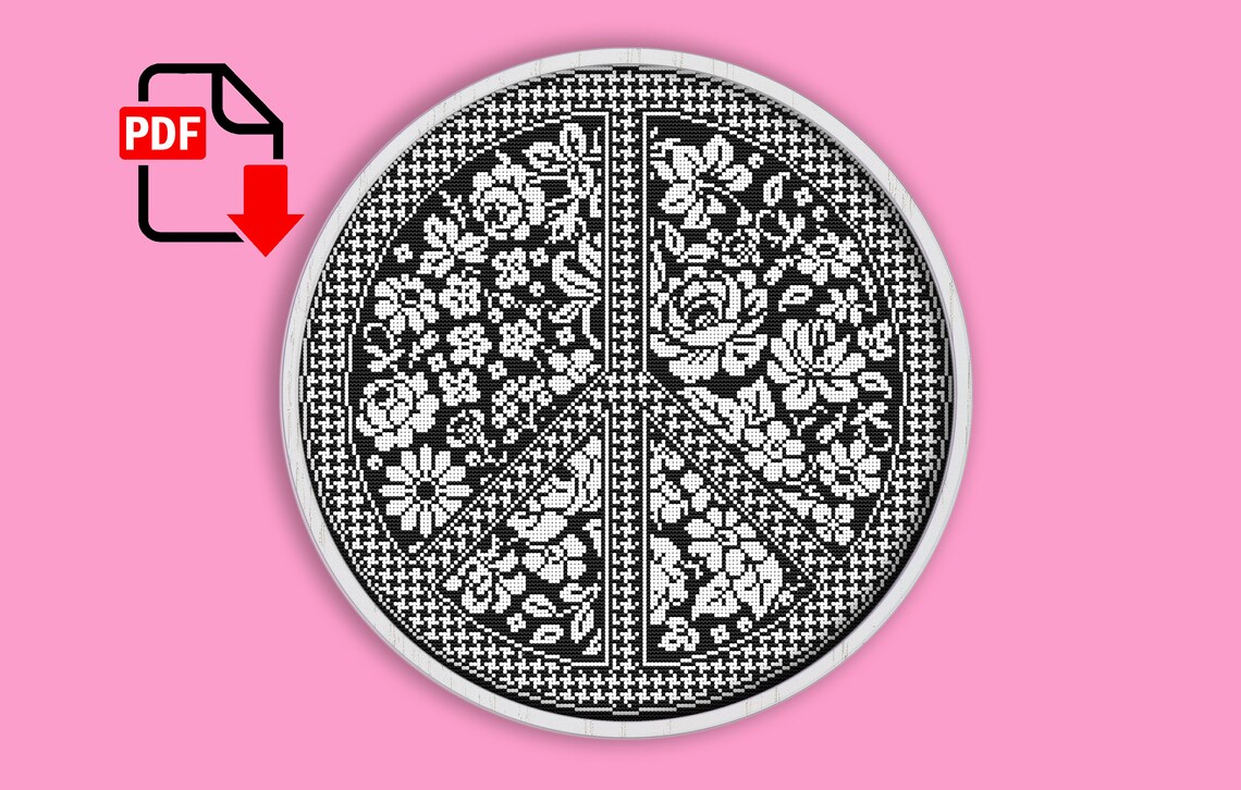 Floral Peace Sign Cross Stitch Pattern: Hippie Decor (PDF Download) - Etsy