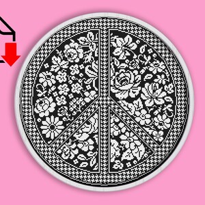 Floral Peace Sign Cross Stitch Pattern: Hippie Decor (PDF Download) - Etsy