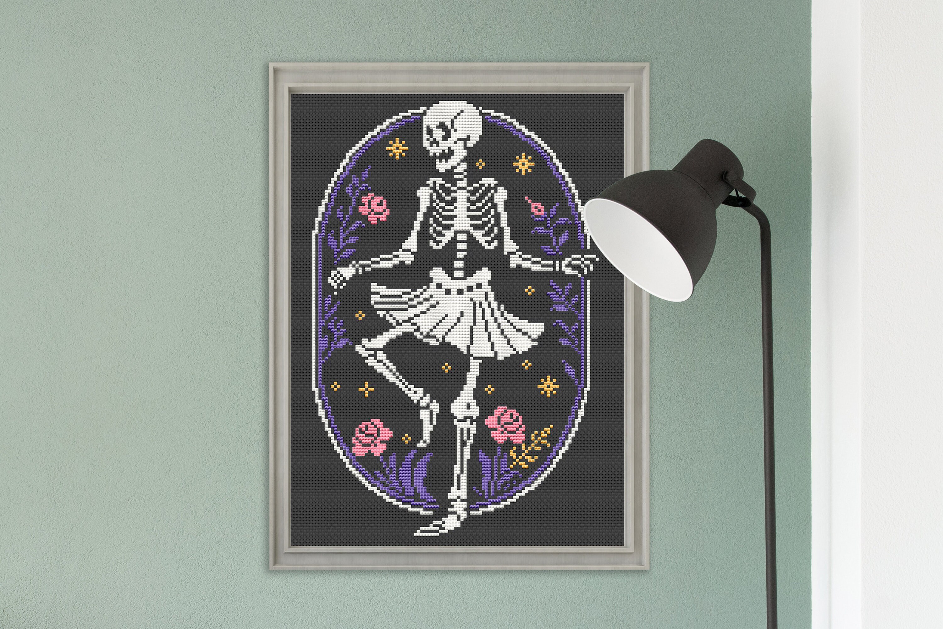 Dancing Skeleton Cross Stitch, Spooky Cross Stitch, Gothic Cross Stitch ...